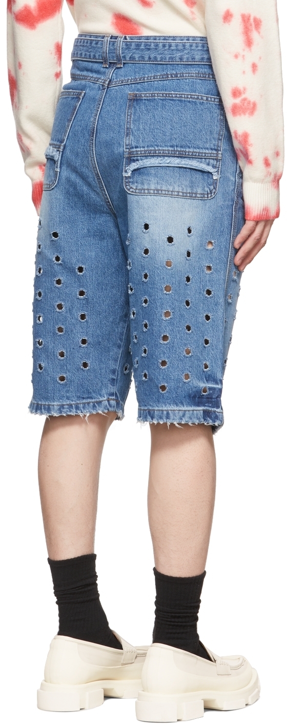We11done Blue Denim Cut-Out Shorts We11done