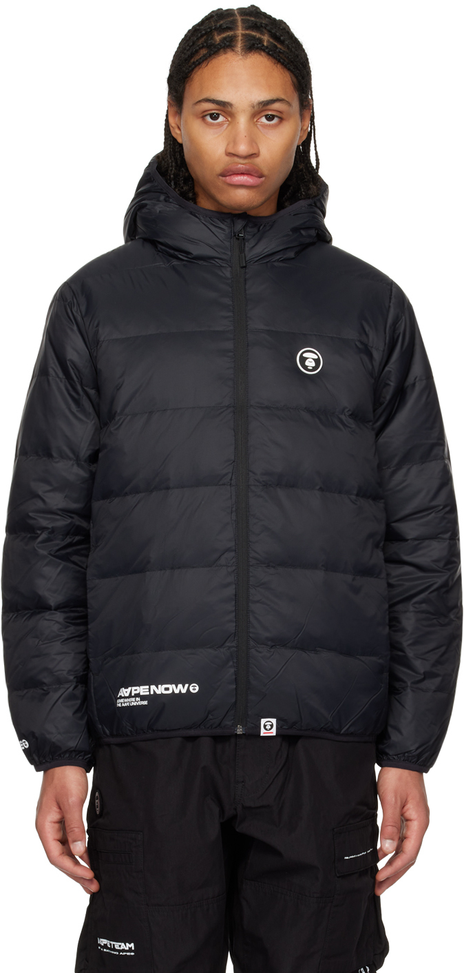 AAPE by A Bathing Ape Black Hooded Down Jacket AAPE by A Bathing Ape