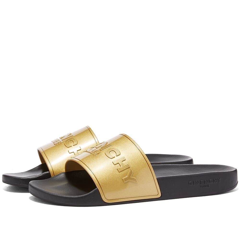 Givenchy Men's Tonal Logo Slide Sandal in Black/Gold Givenchy
