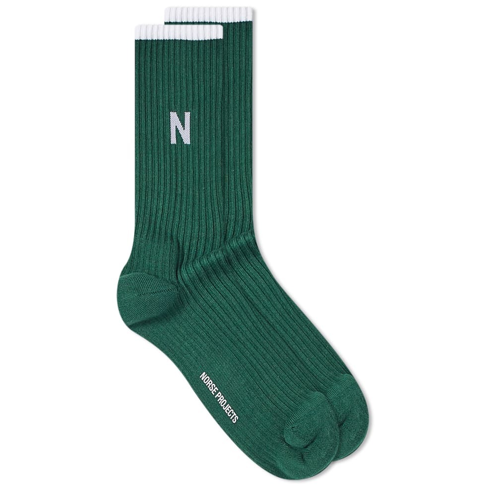 Norse Projects Men's Bjarki Varsity N Sock in Varsity Green Norse Projects