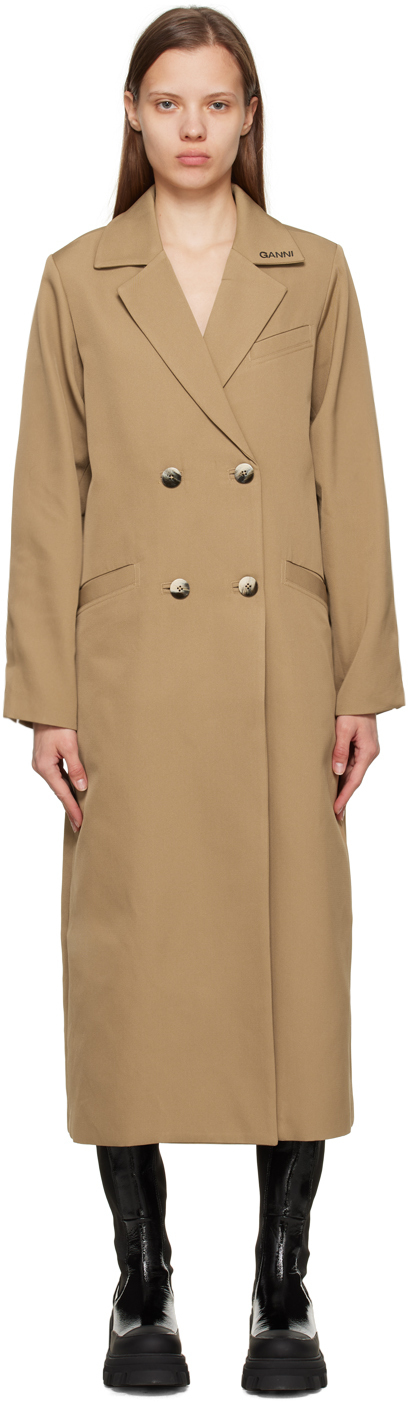 GANNI Tan Double-Breasted Coat GANNI