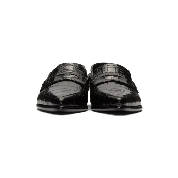 Loewe Black Croc Pointy Slip-On Loafers Loewe