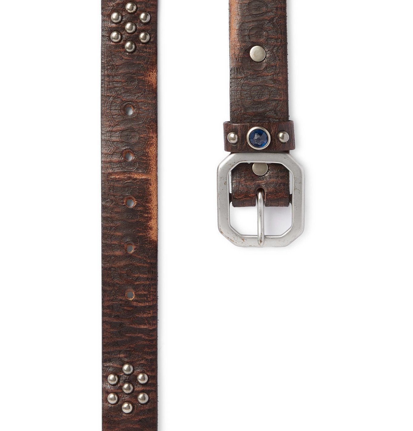 RRL - 3cm Distressed Embellished Leather Belt - Brown RRL