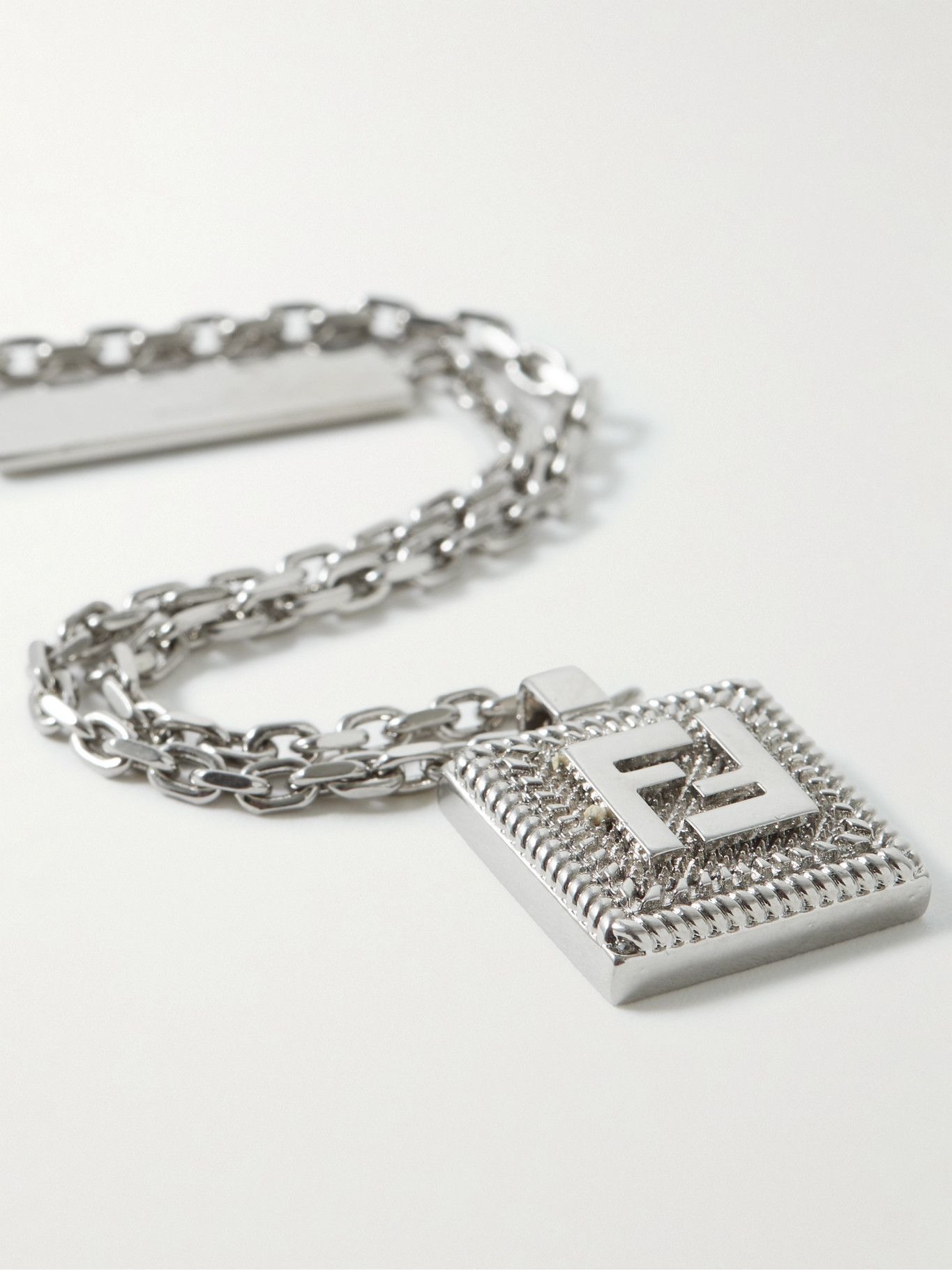 Fendi - Logo-Embossed Palladium-Tone Pendant Necklace Fendi