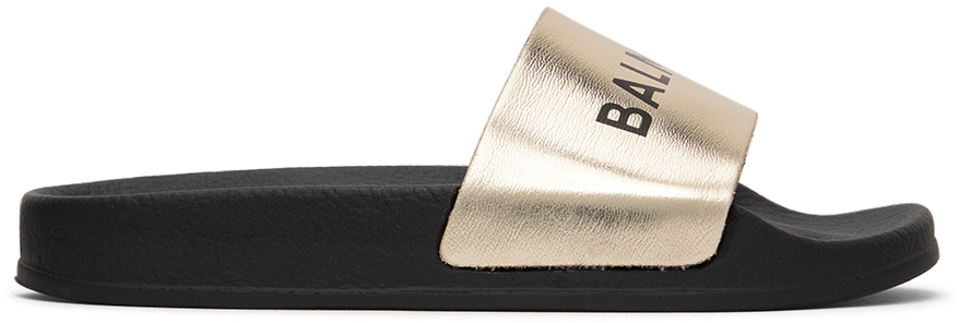 Balmain Kids Black & Gold Logo Slides Balmain