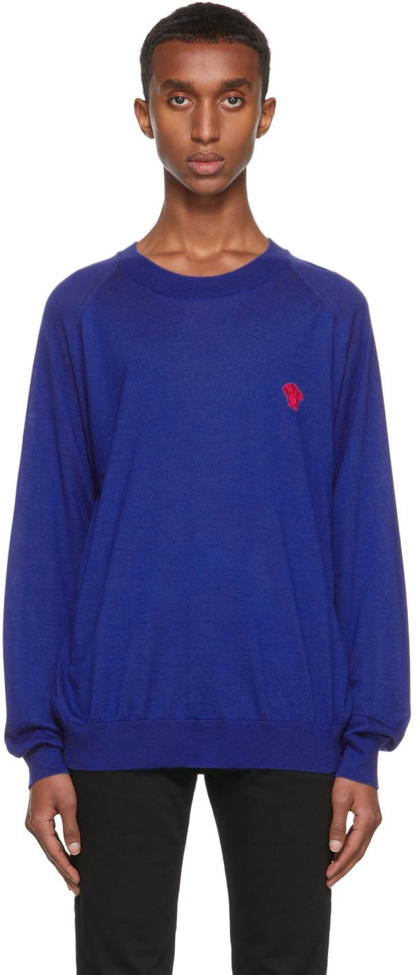 Versace Blue Embroidered Medusa Sweater Versace