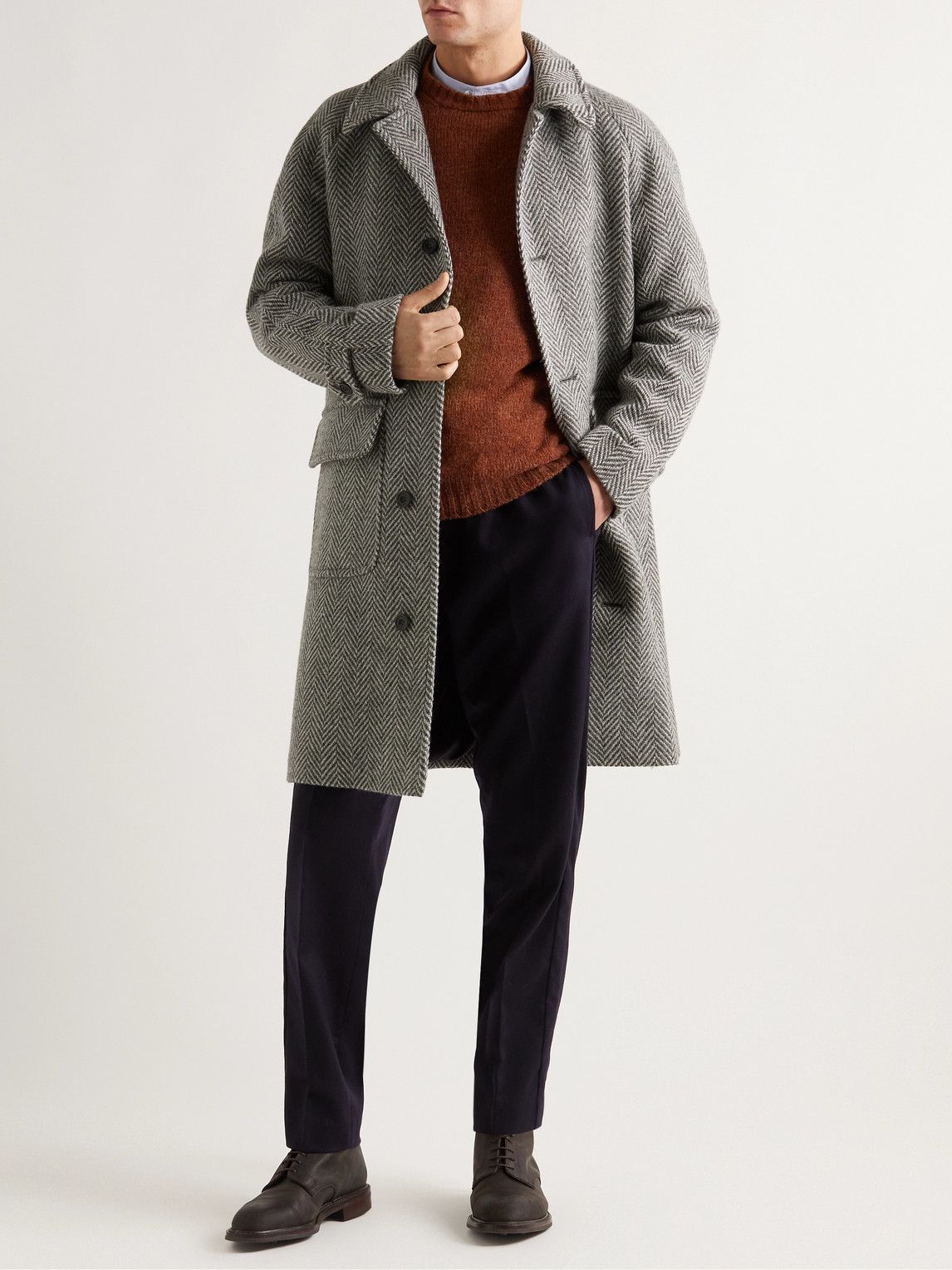 Kingsman - Slim-Fit Herringbone Wool Coat - Gray Kingsman