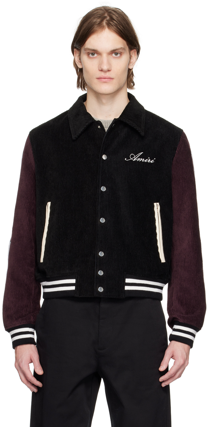 AMIRI Black & Burgundy Bones Varsity Bomber Jacket Amiri