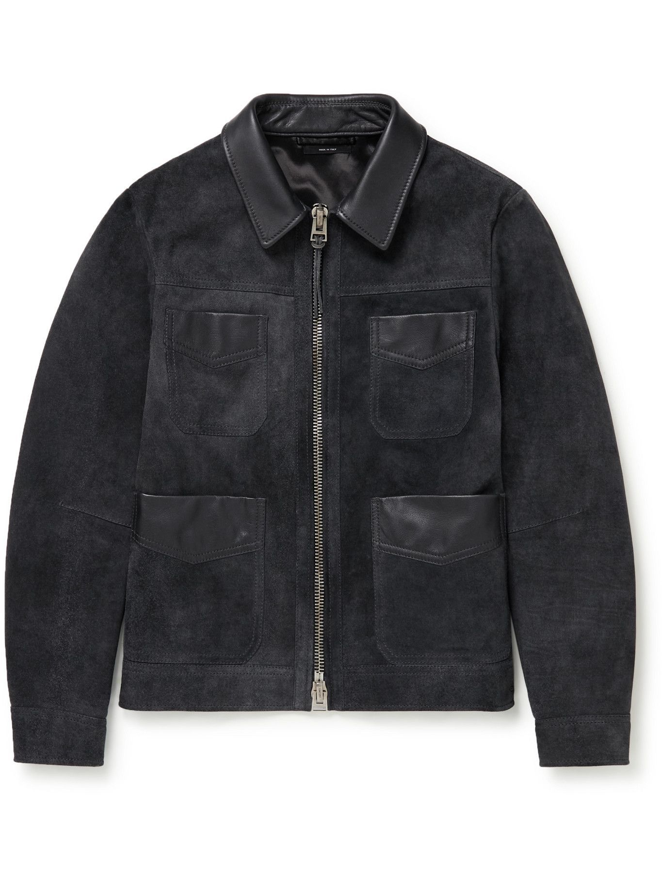 TOM FORD - Slim-Fit Leather-Trimmed Suede Field Jacket - Blue TOM FORD