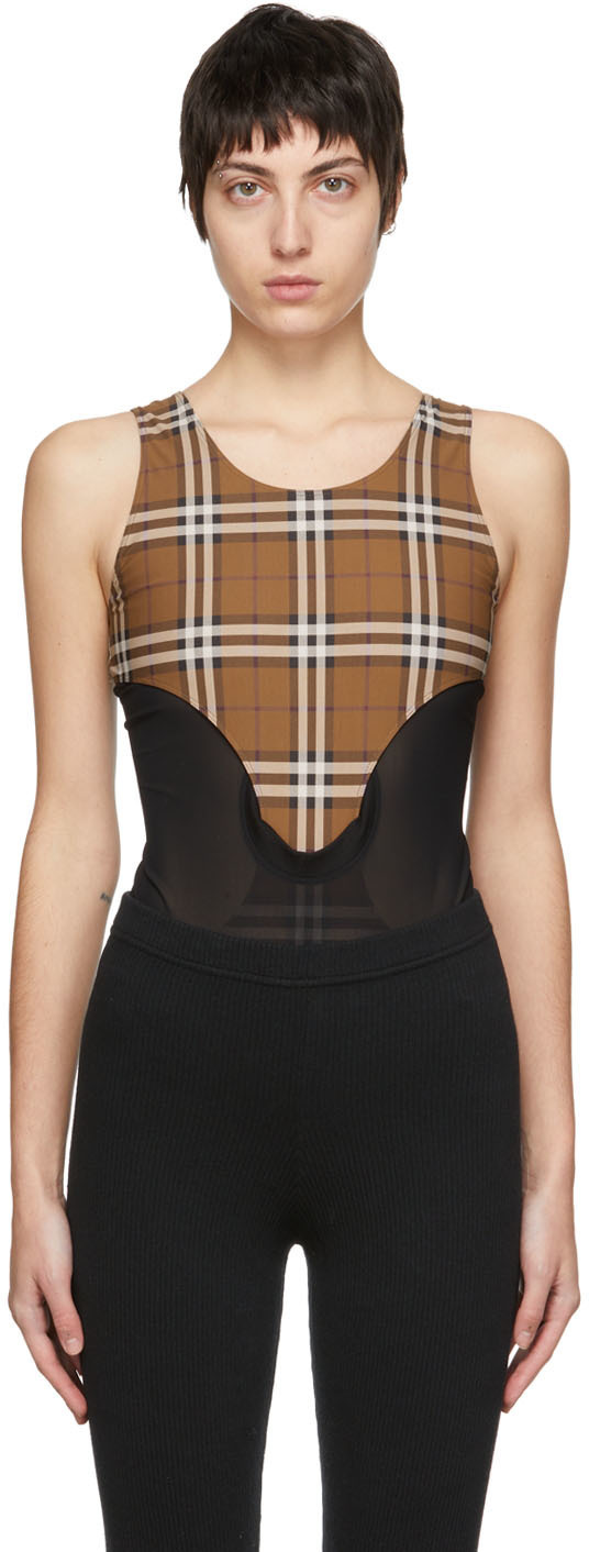 Burberry Brown Mesh Madison Bodysuit Burberry