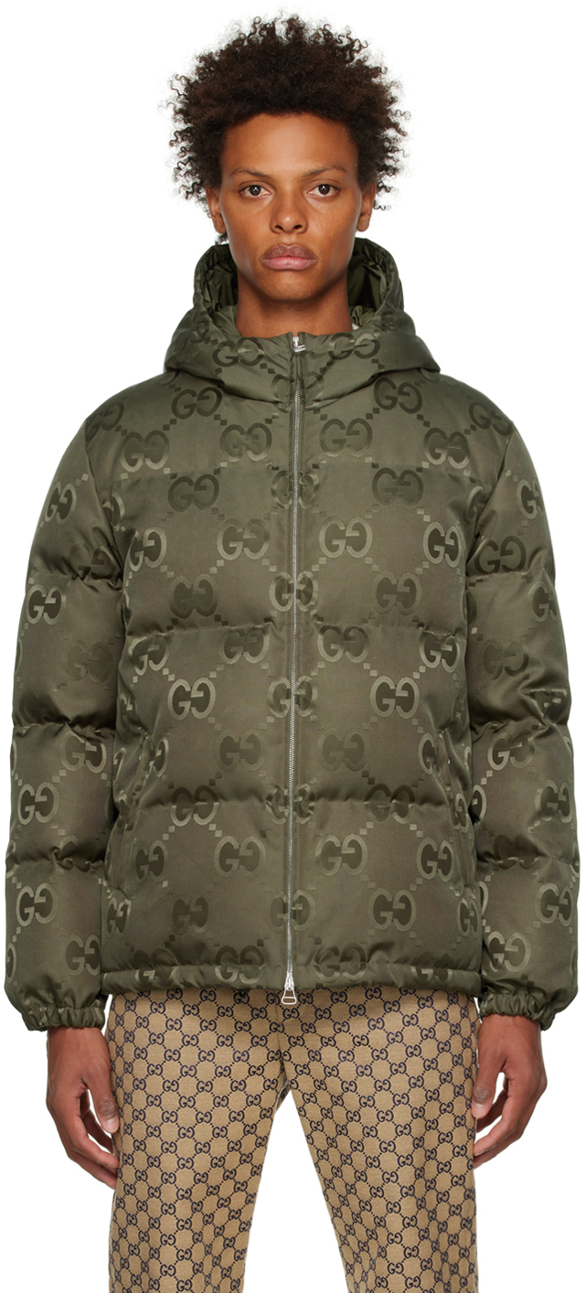 Gucci Khaki Jumbo GG Down Jacket Gucci