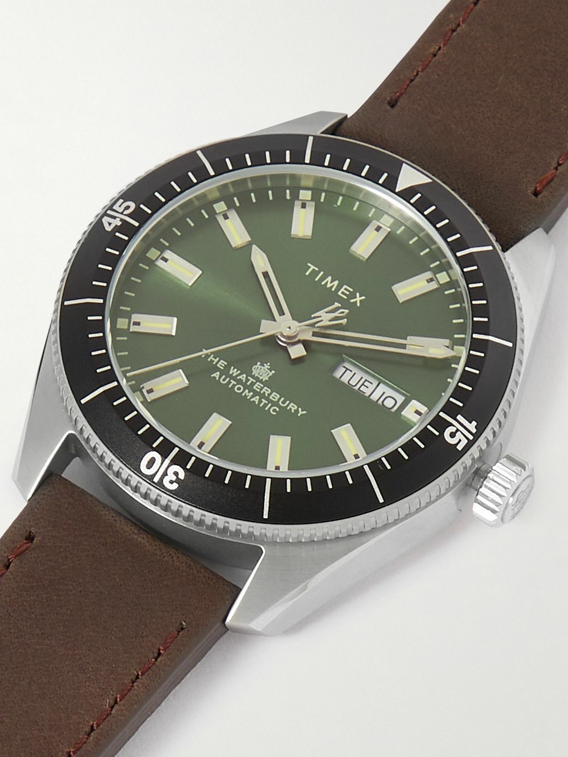 Timex - Waterbury Dive Automatic 40mm Stainless Steel and Leather Watch ...