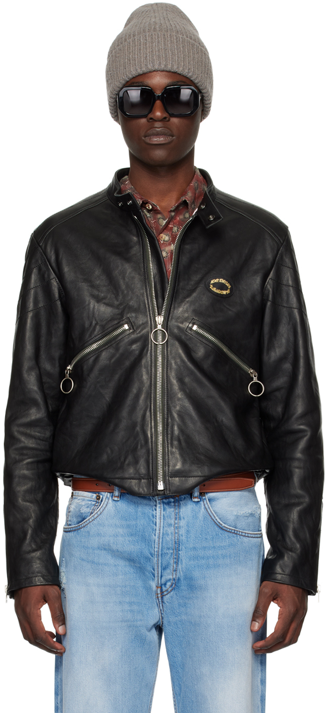 Acne Studios Black Distressed Leather Jacket Acne Studios