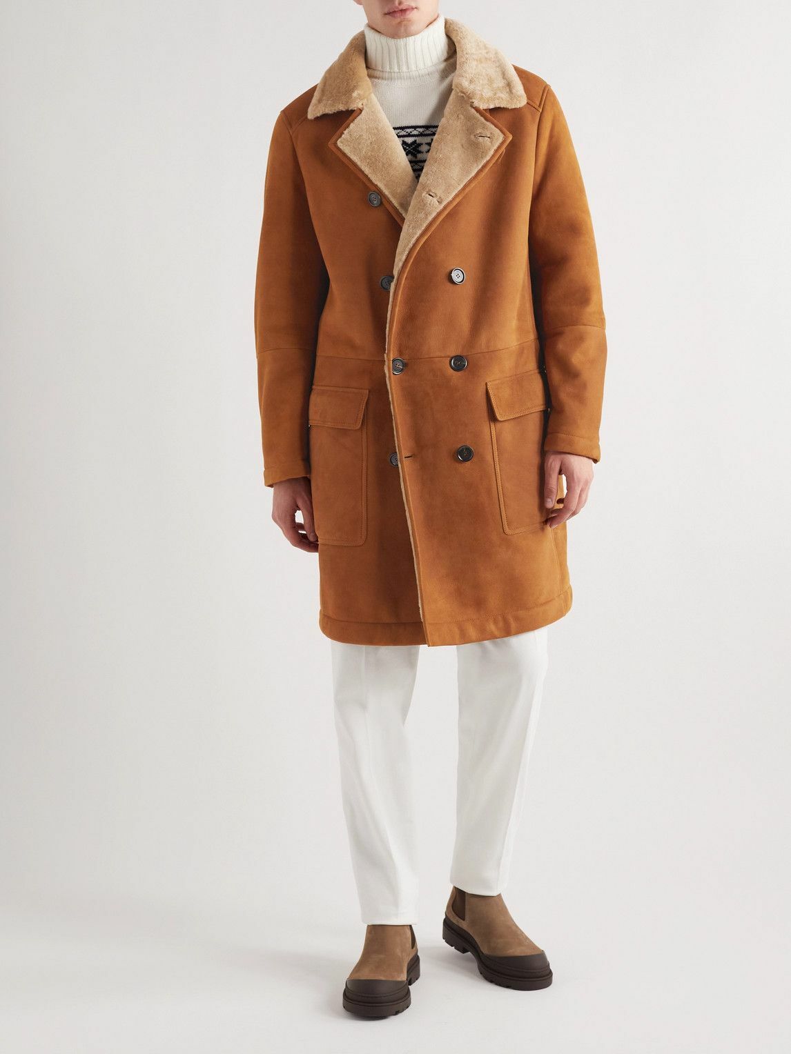 Brunello Cucinelli - Double-Breasted Shearling Coat - Brown Brunello ...