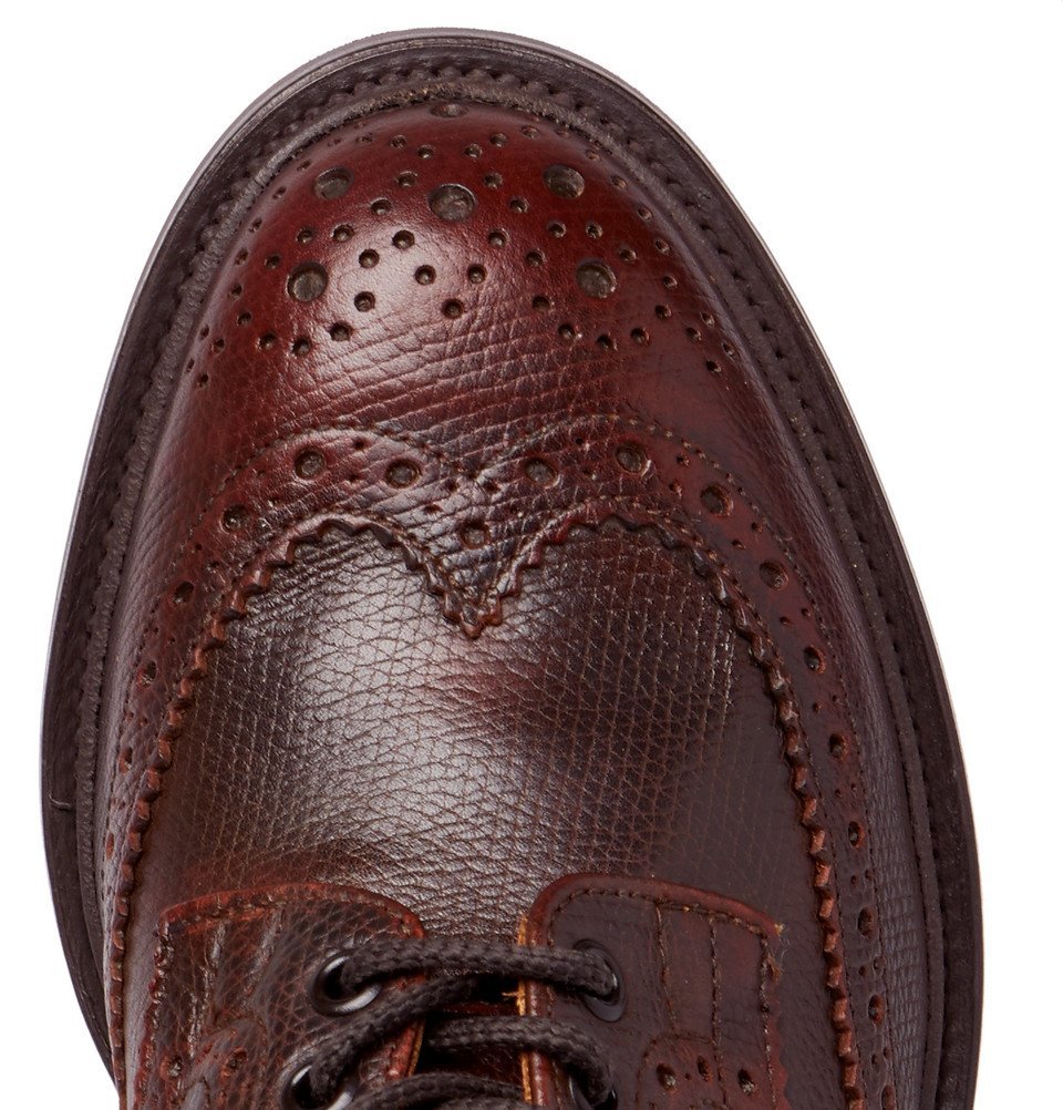 Tricker's - Bourton Burnished Pebble-Grain Leather Wingtip Brogues ...