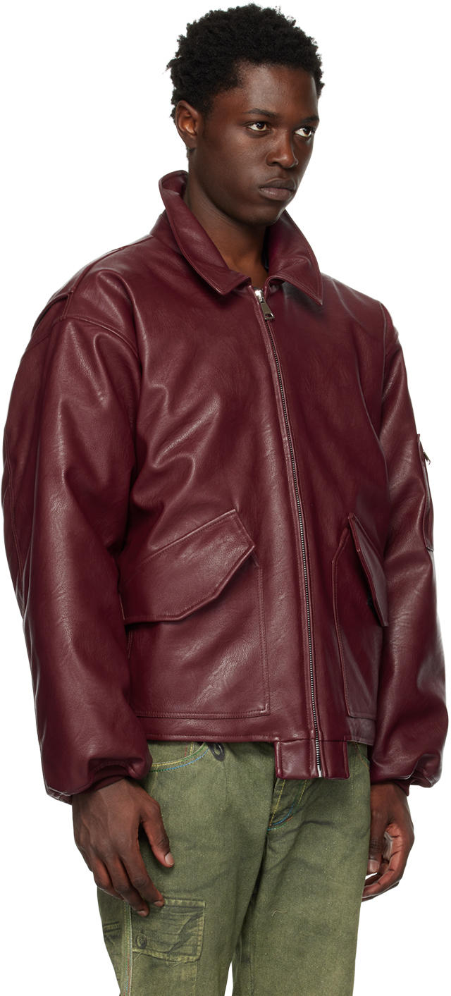 (di)vision Burgundy Zip Faux-Leather Bomber Jacket (Di)vision