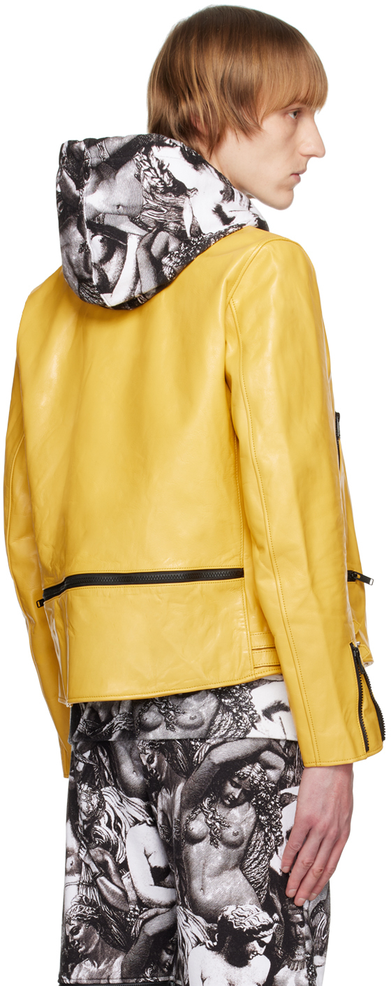Undercover Yellow Zip-Up Leather Jacket Undercover