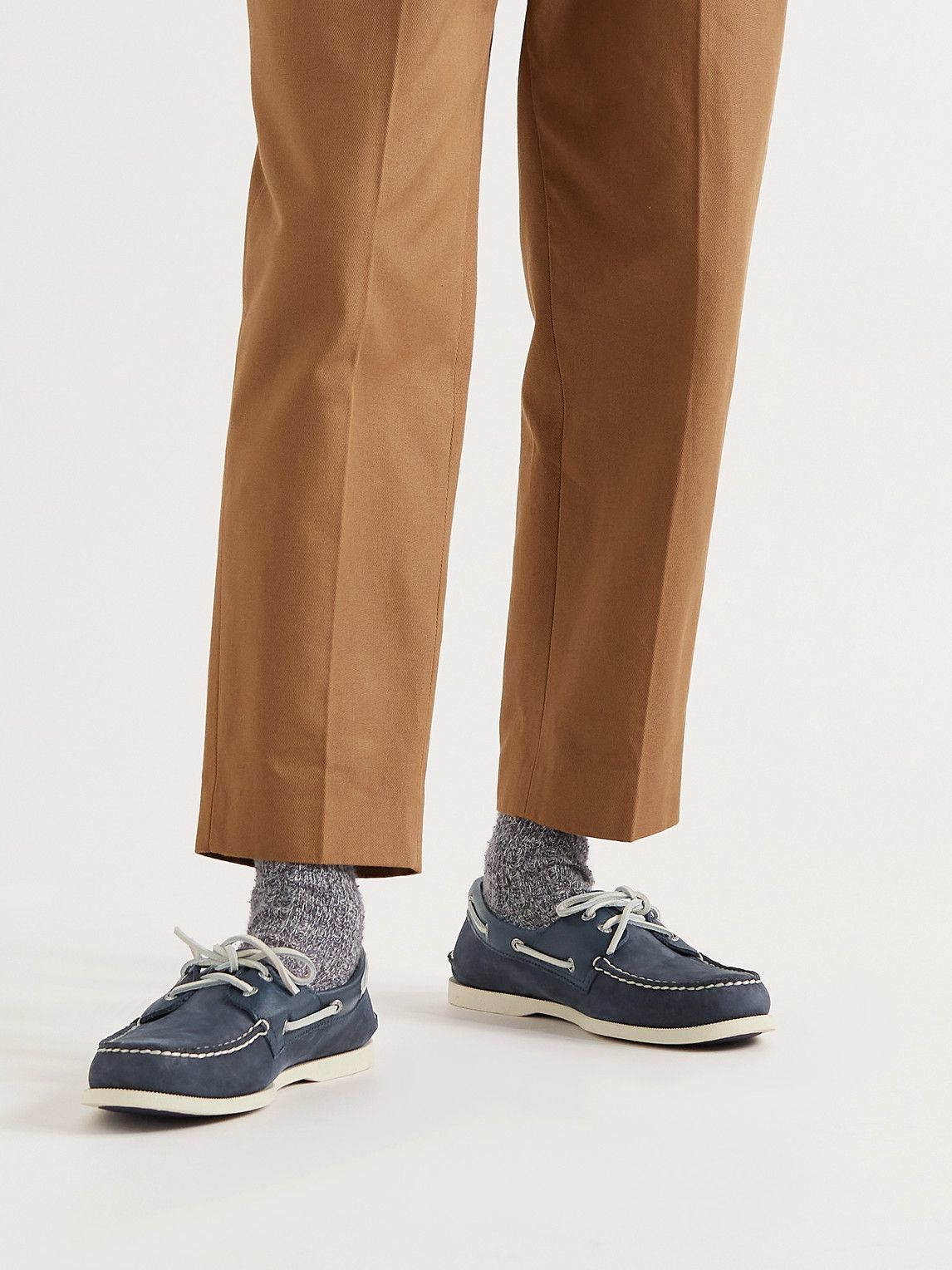 Sperry - Authentic Original Leather-Trimmed Nubuck Boat Shoes - Blue ...