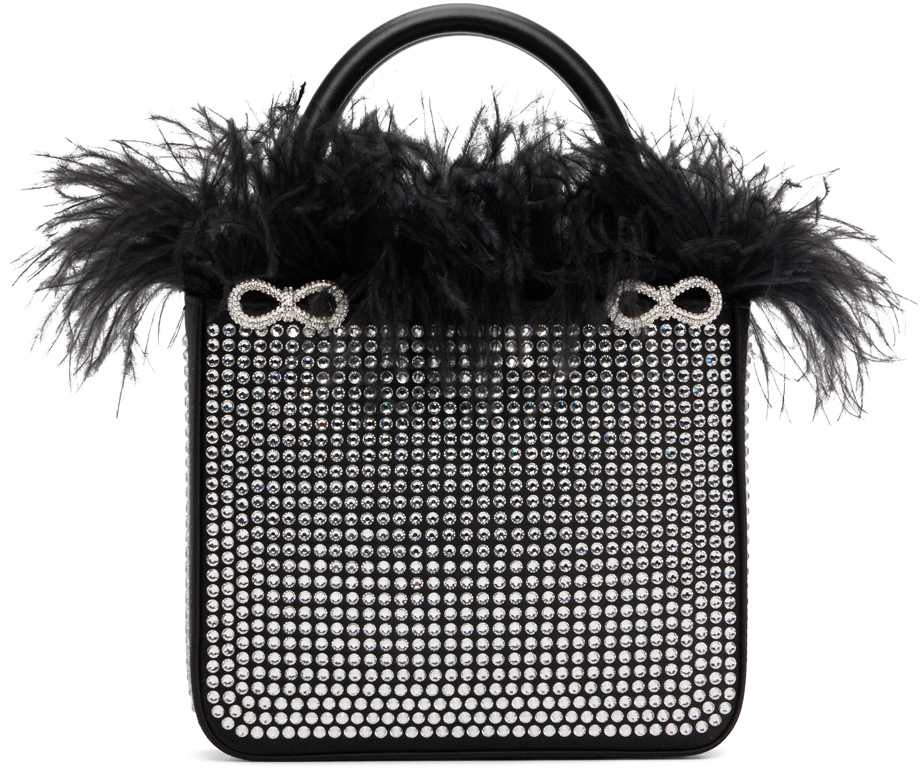 MACH & MACH Black Feather-Trimmed Bag MACH & MACH