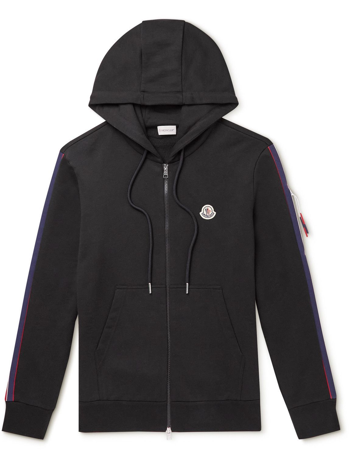 Moncler - Logo-Appliquéd Striped Cotton-Jersey Zip-Up Hoodie - Black ...