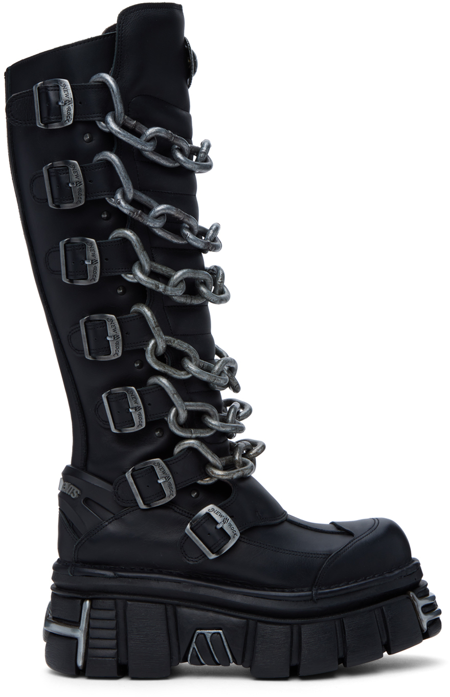 VETEMENTS Black New Rock Edition Chain Lace-Up Boots Vetements