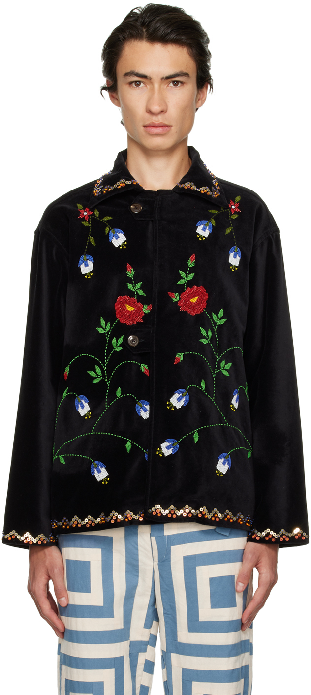 Bode Black Garden Vine Jacket Bode