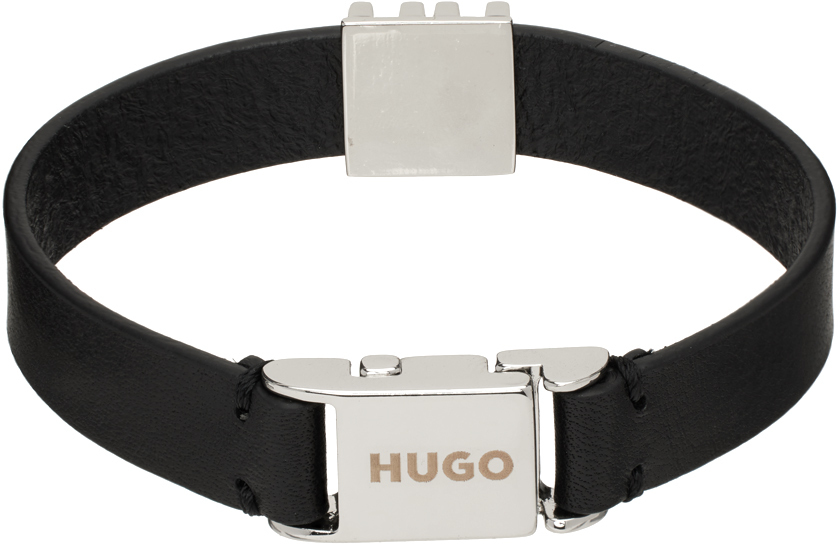 Hugo Black Leather E-Stacked Bracelet Hugo Boss