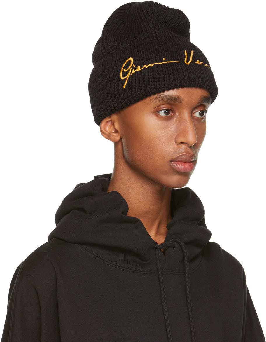 Versace Black & Yellow GV Signature Beanie Versace