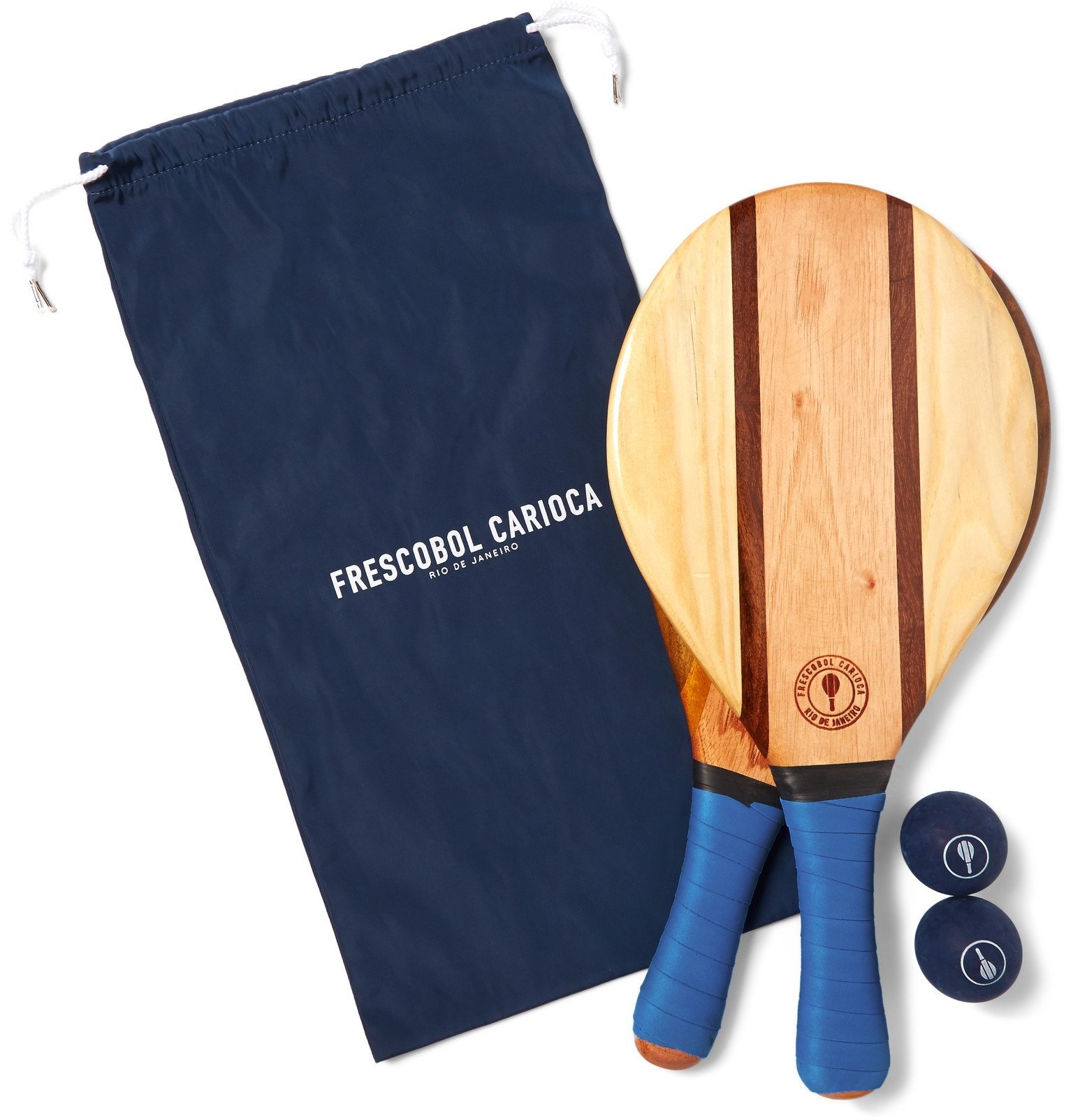 Frescobol Carioca - Trancoso Wooden Beach Bat and Ball Set - Blue ...