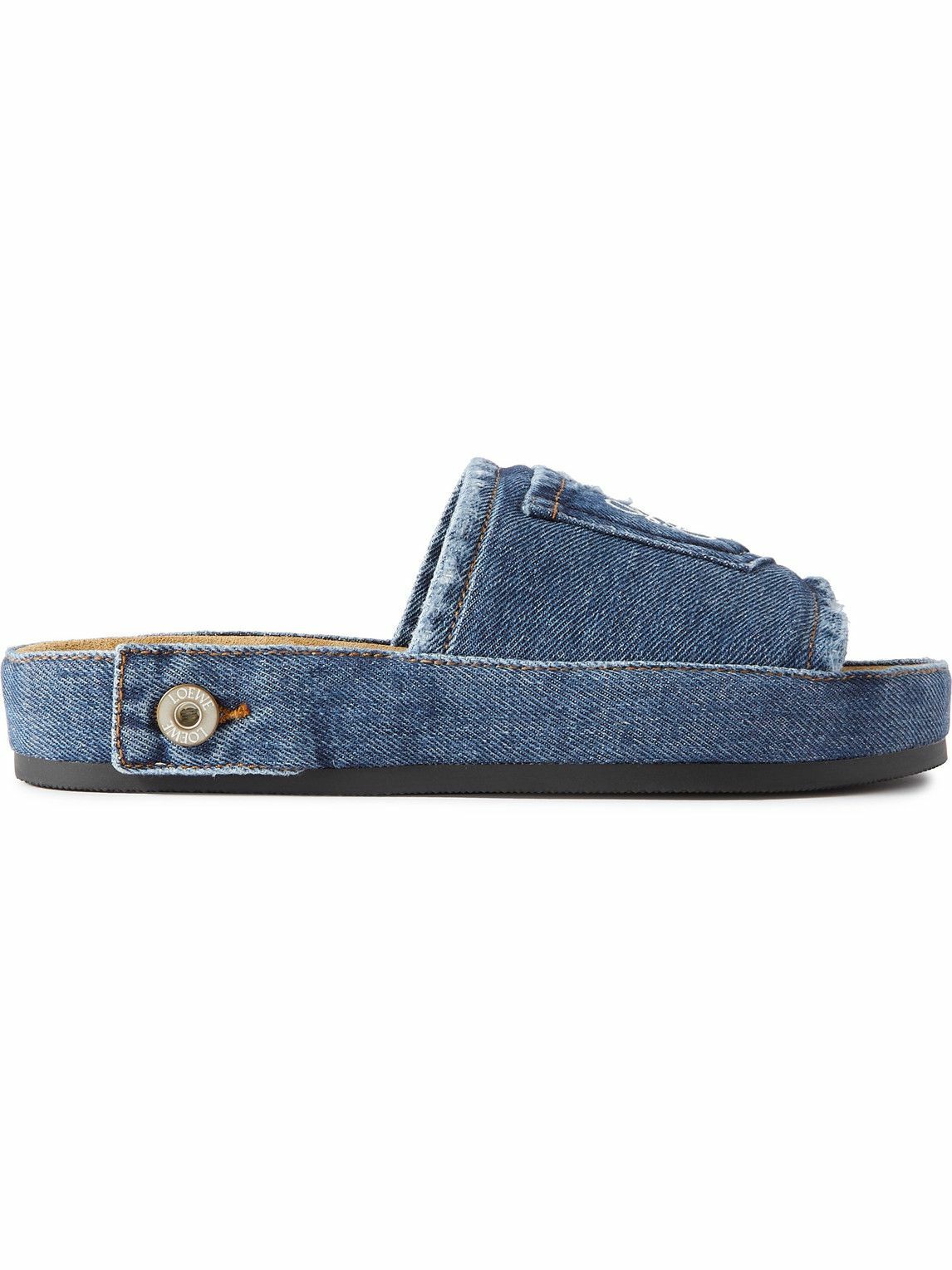 Loewe - Logo-Embroidered Distressed Denim Slides - Blue Loewe