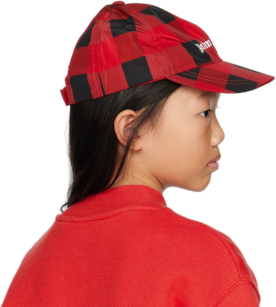 Palm Angels Kids Red & Black Buffalo Baseball Cap Palm Angels