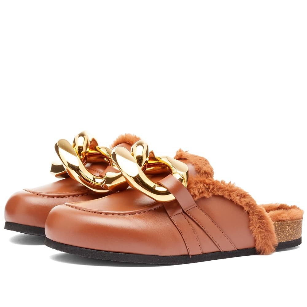 JW Anderson Women's Chain Loafer Ecofur Mule in Rust/Copper JW Anderson