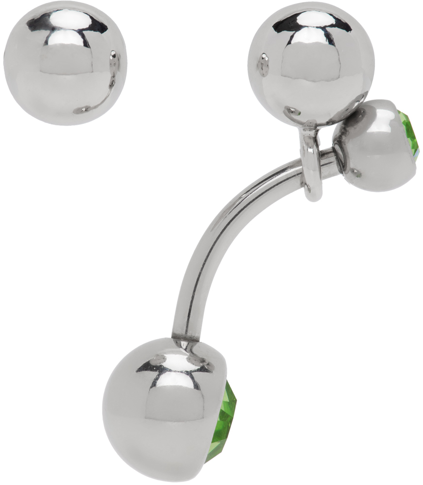 Justine Clenquet SSENSE Exclusive Silver & Green Jess Earrings Justine ...