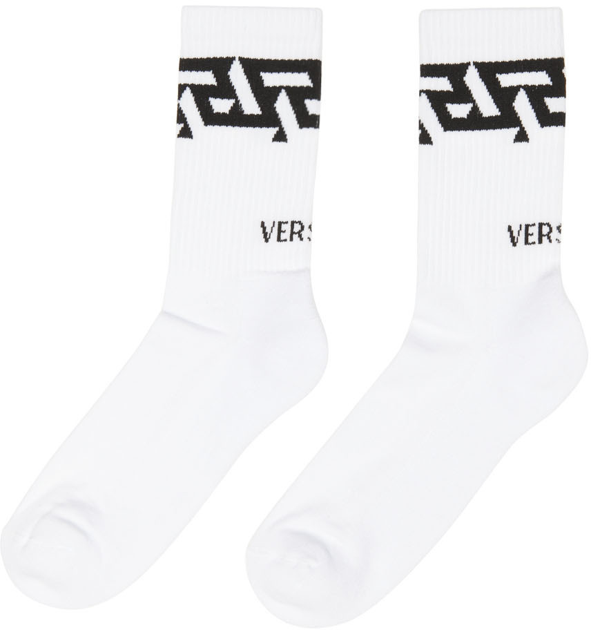 Versace White Monogram Crew Socks Versace
