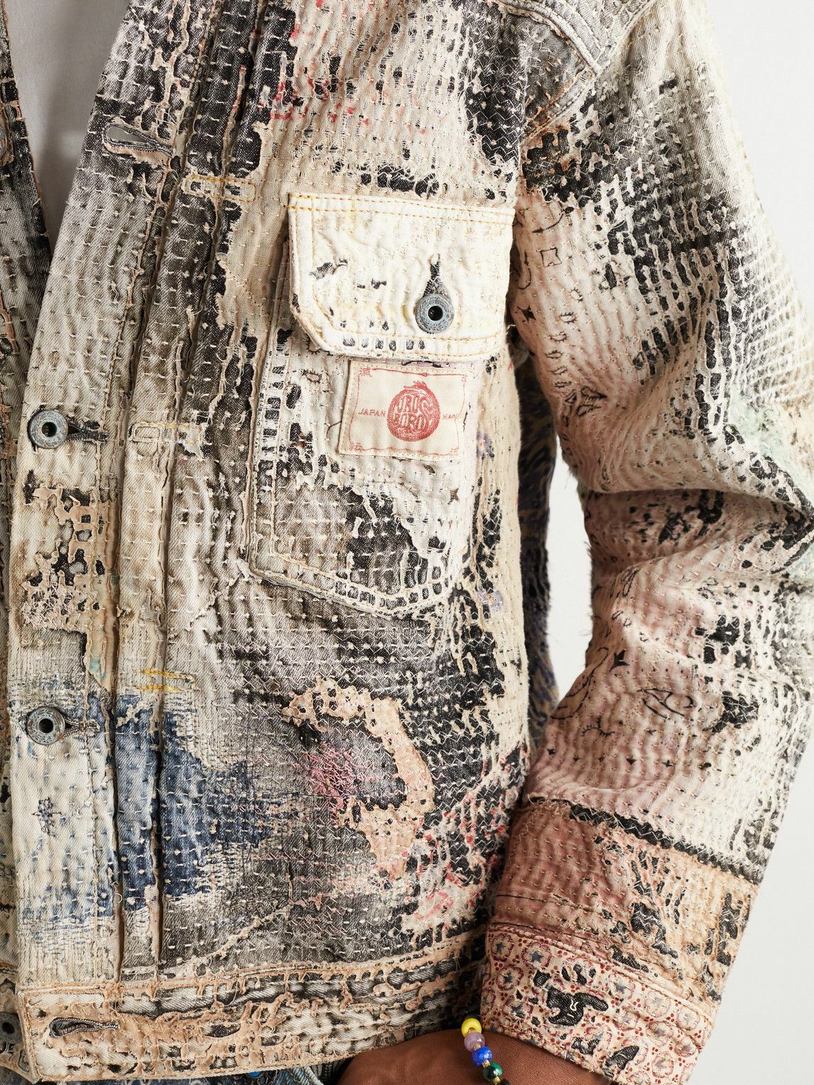 PROLETA-RE-ART - Uroboros Distressed Embroidered Bandana-Print Denim ...