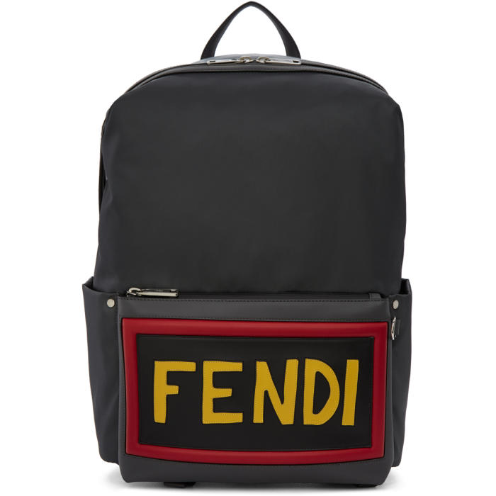 Fendi Grey Nylon and Leather Logo Backpack Fendi