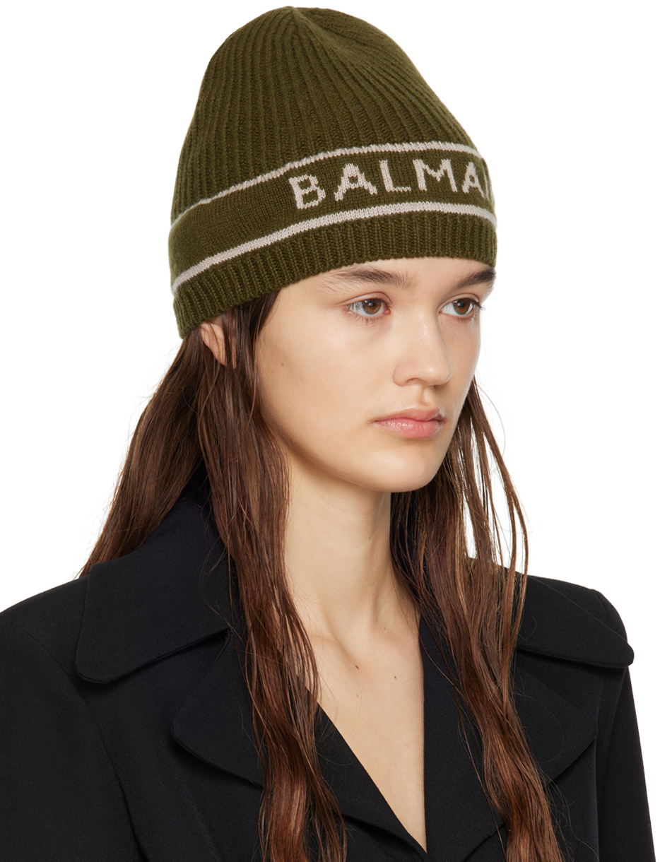 Balmain Green Jacquard Beanie Balmain