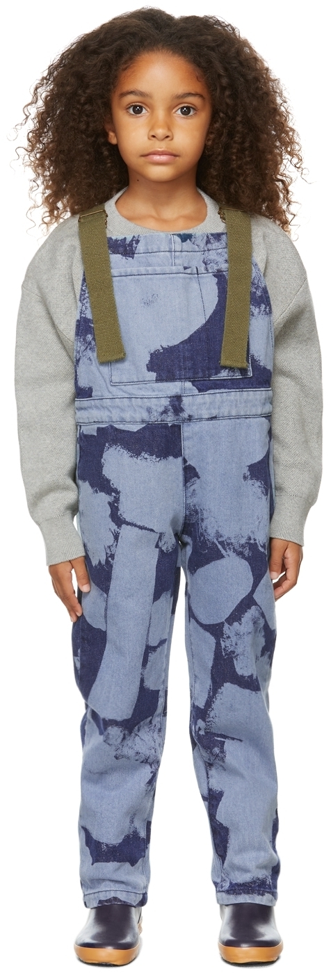 Bobo Choses Kids Blue Denim Painting All Over Overalls Bobo Choses