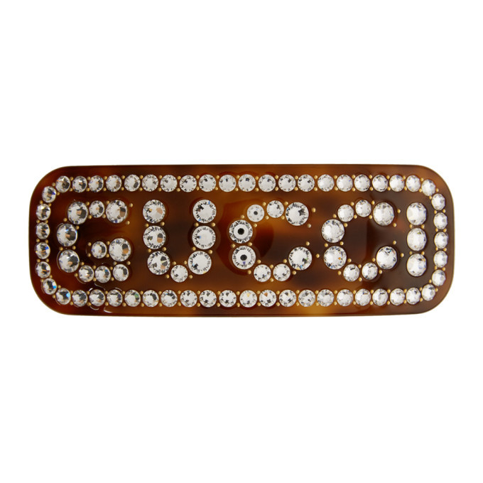 Gucci Tortoiseshell Large Crystal Barrette Gucci