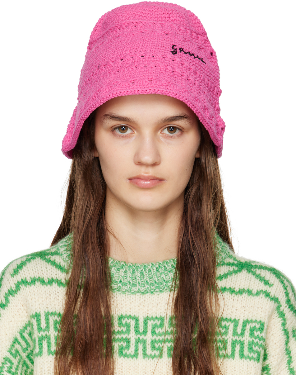 GANNI Pink Logo Bucket Hat GANNI