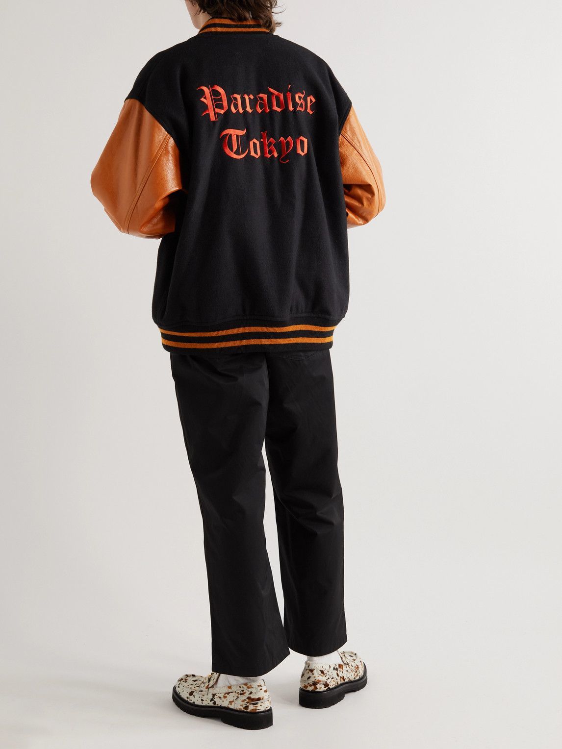 Wacko Maria - Logo-Embroidered Wool-Blend Felt and Leather Bomber ...