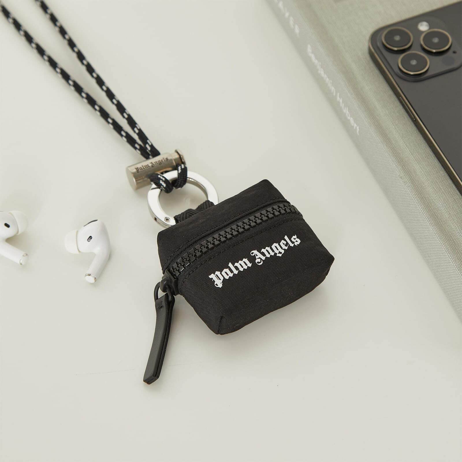 Palm Angels Men's Airpod Lanyard Case in Black/White Palm Angels