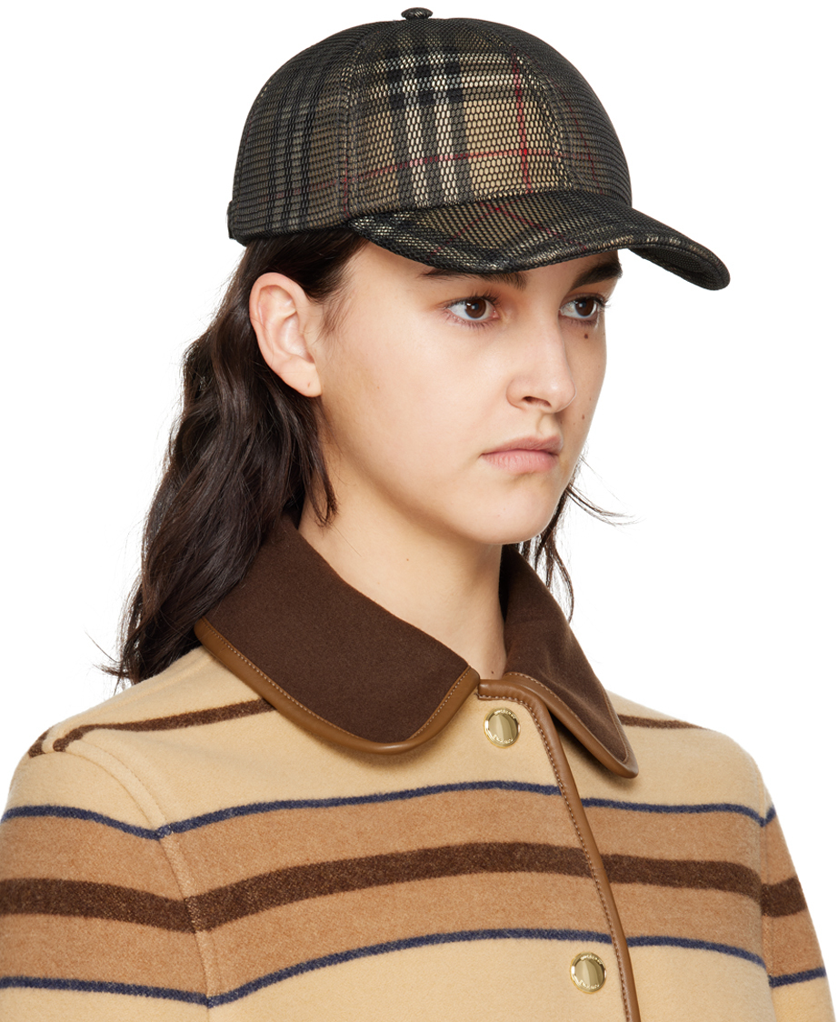 Burberry Black & Beige Mesh Overlay Check Cap Burberry