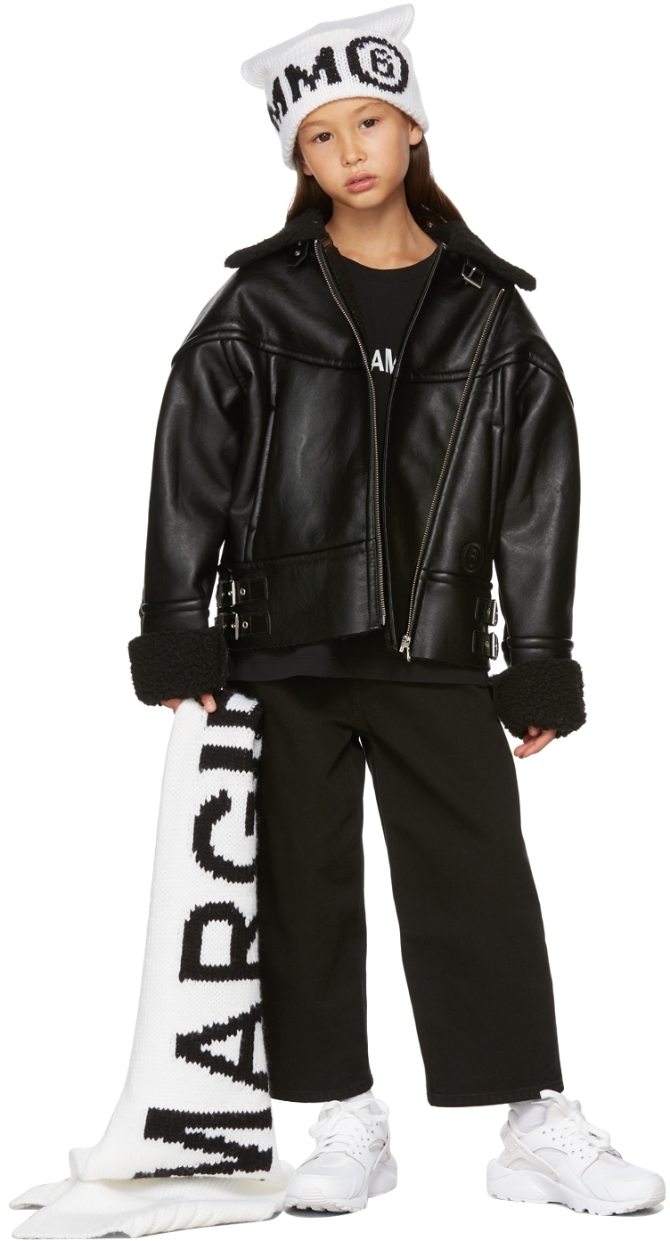 MM6 Maison Margiela Kids Black Faux-Leather Biker Jacket MM6 Maison ...