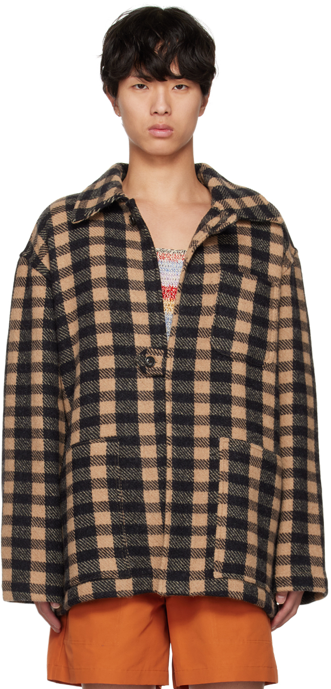 Bode Navy & Tan Stanton Plaid Jacket Bode