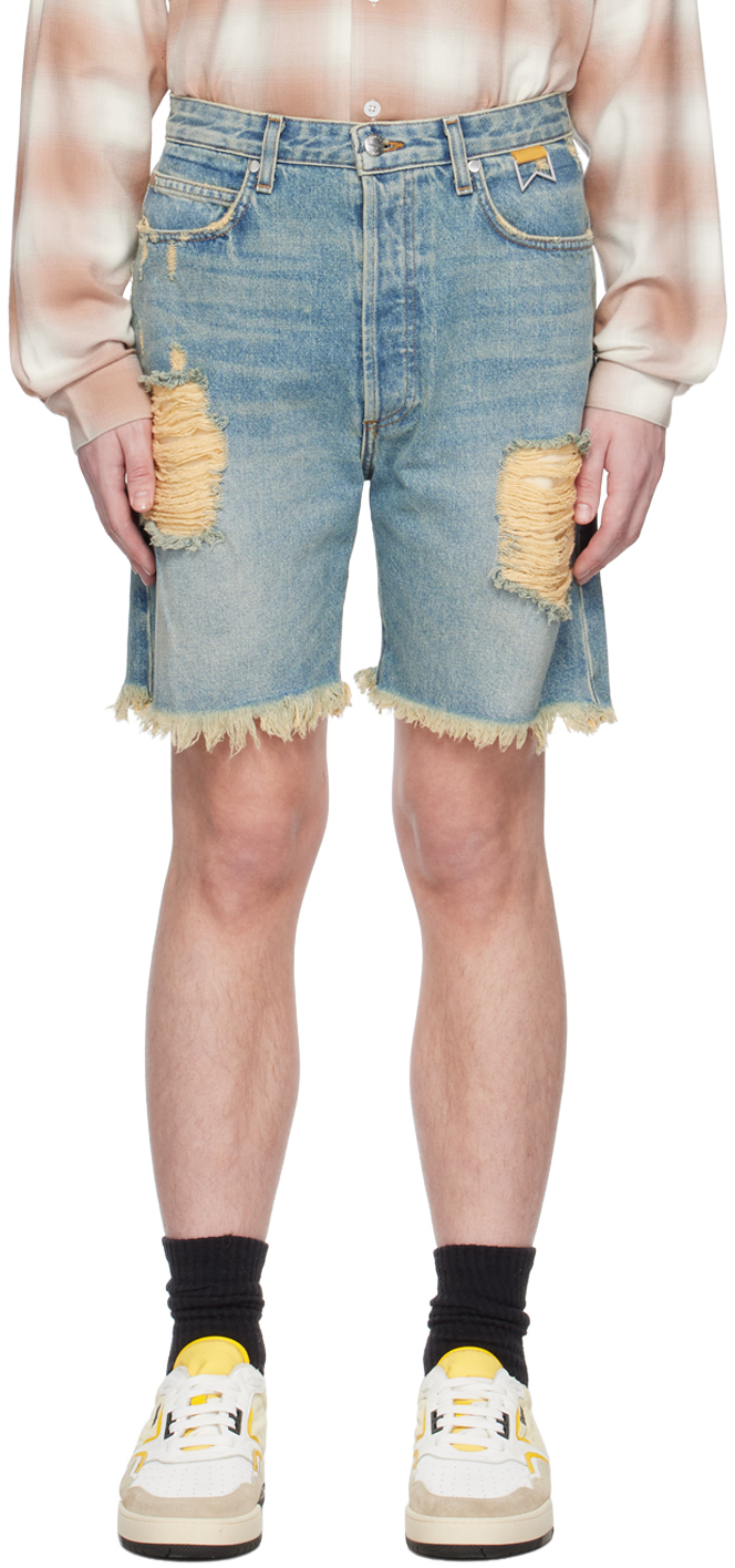 Rhude Indigo Distressed Denim Shorts Rhude