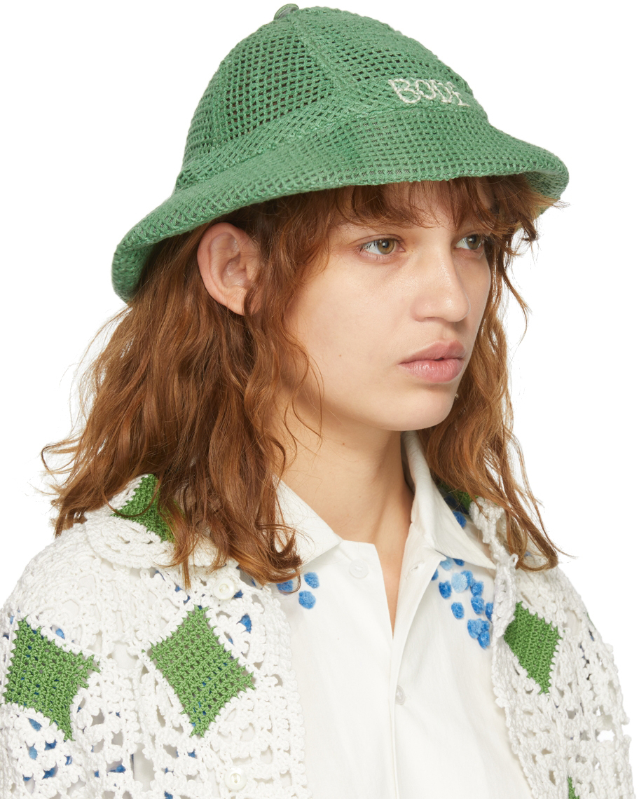 Bode SSENSE Exclusive Green Mesh Bucket Hat Bode