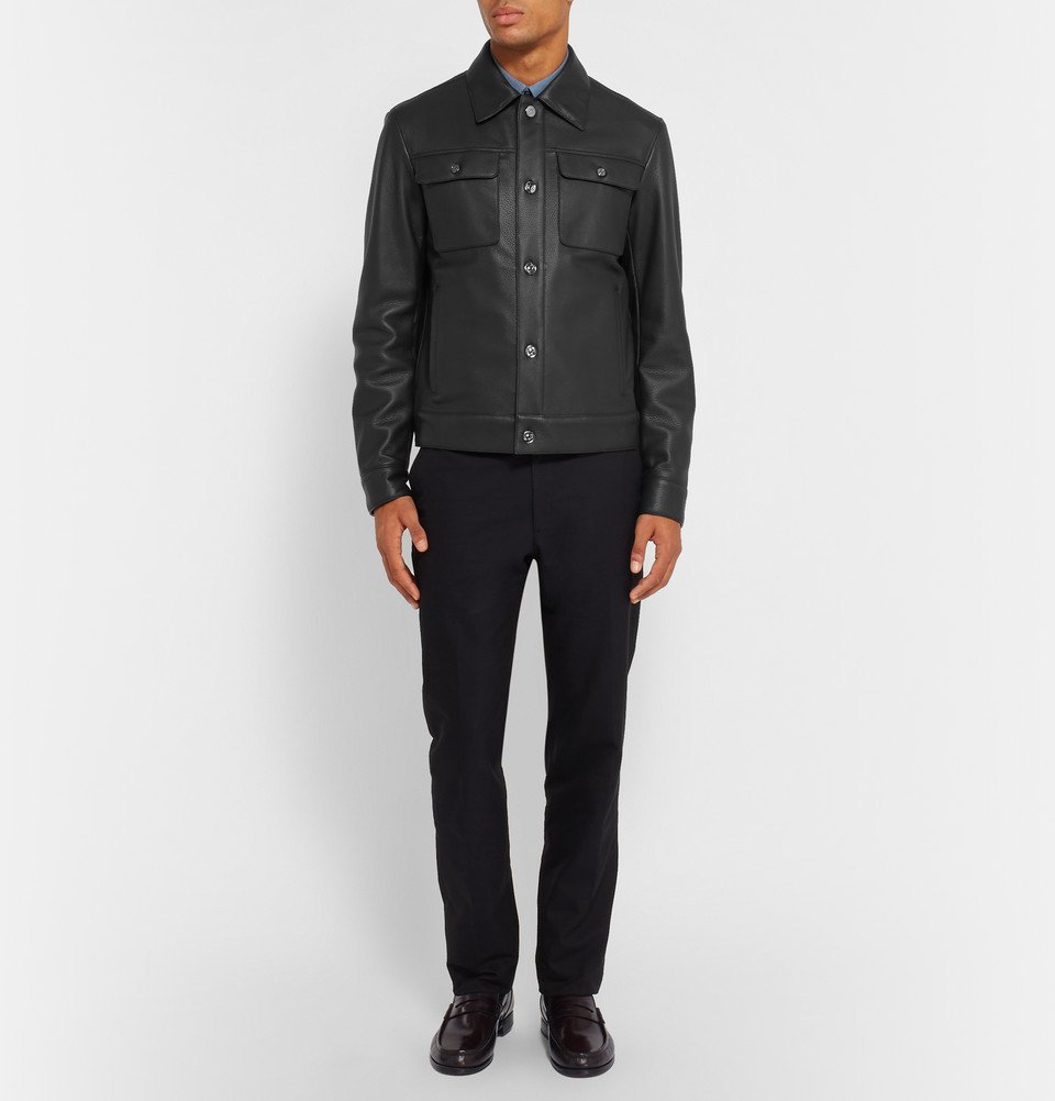 Brioni - Full-Grain Leather Jacket - Men - Navy Brioni