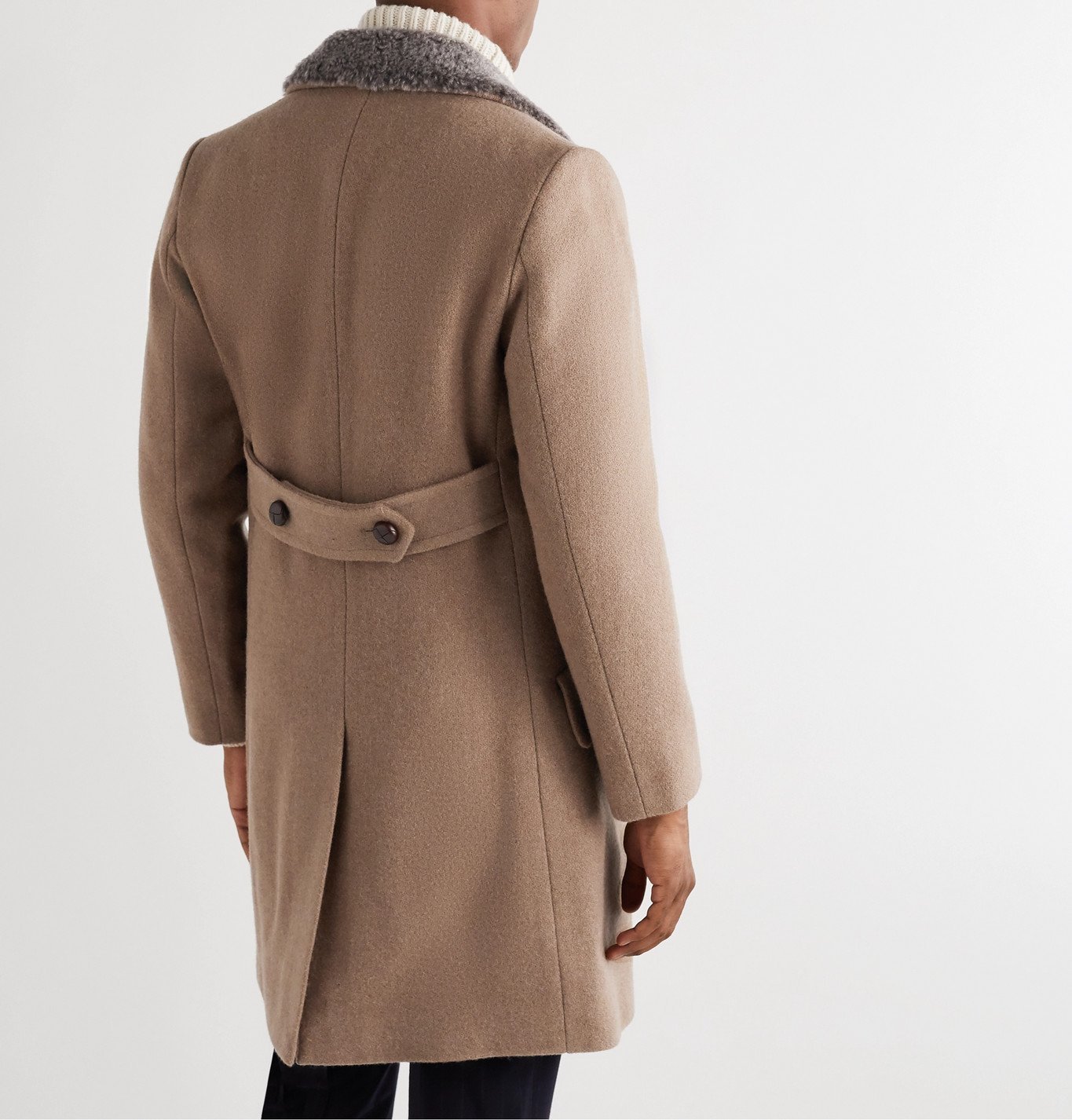 Kingsman - Conrad Double-Breasted Shearling-Trimmed Wool Coat - Brown ...