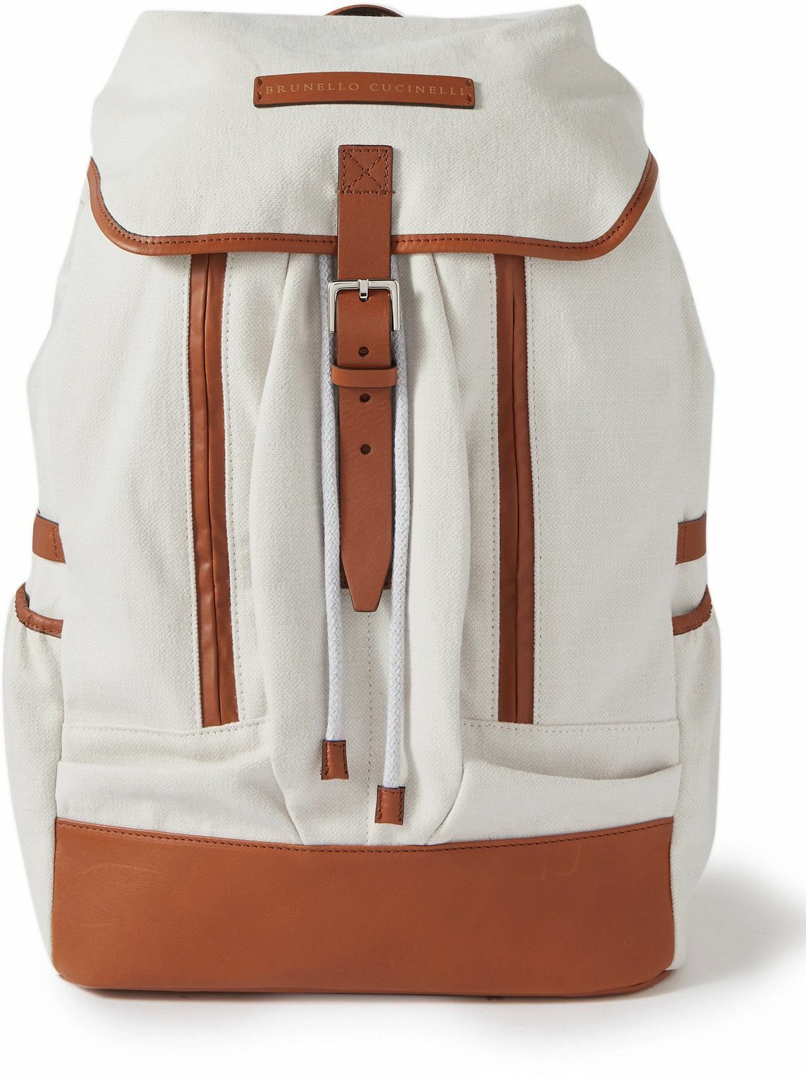 Brunello Cucinelli - Leather-Trimmed Canvas Backpack Brunello Cucinelli